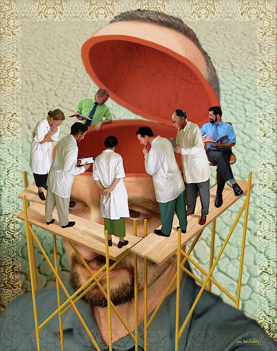 Doctors Looking Into Mans Head Greeting Card by Ikon Ikon Images