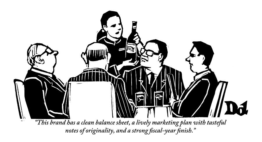A Female Sommelier Presents A Bottle Of Wine by Drew Dernavich
