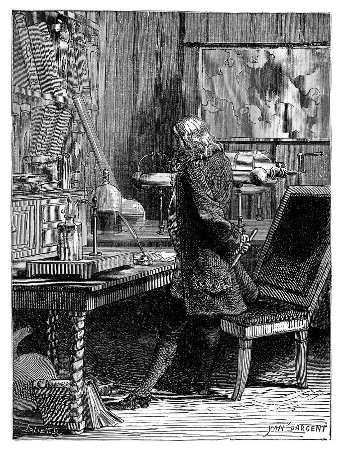 Franklin In His Laboratory by Science Photo Library
