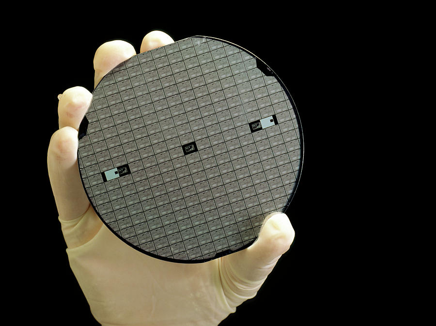 Gloved Hand Holding Processed Silicon Wafer by Adam Hart-Davis ...