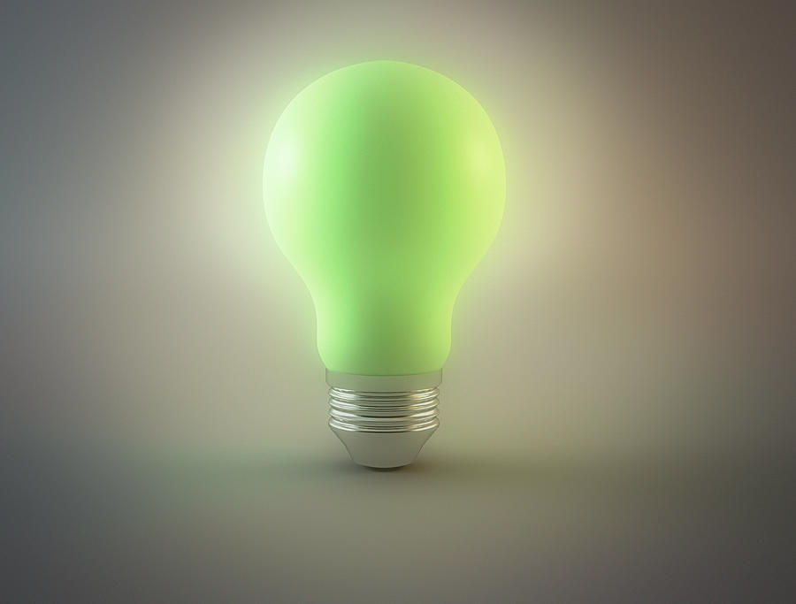 Green Light Bulb by Jesper Klausen / Science Photo Library