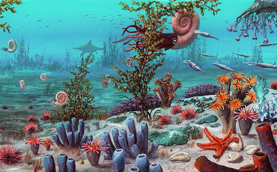 Jurassic Underwater Scene by Richard Bizley / Science Photo Library