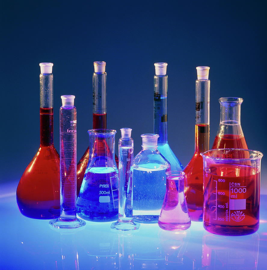 Laboratory Flasks Containing Chemical Solutions by Garry Watson ...