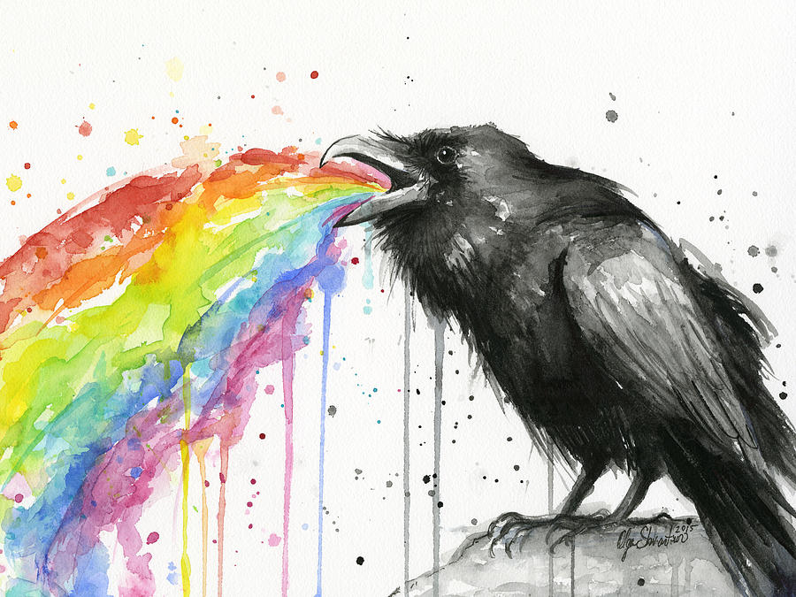 Raven Tastes the Rainbow Painting by Olga Shvartsur - Metal Posters