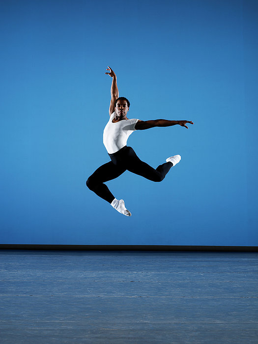 Male Ballet Dancer Leaping On Stage Greeting Card by Thomas Barwick