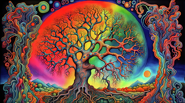 Tree Of Life In Colorful Trippy Vibrant Psychedelic Style #2 Jigsaw ...