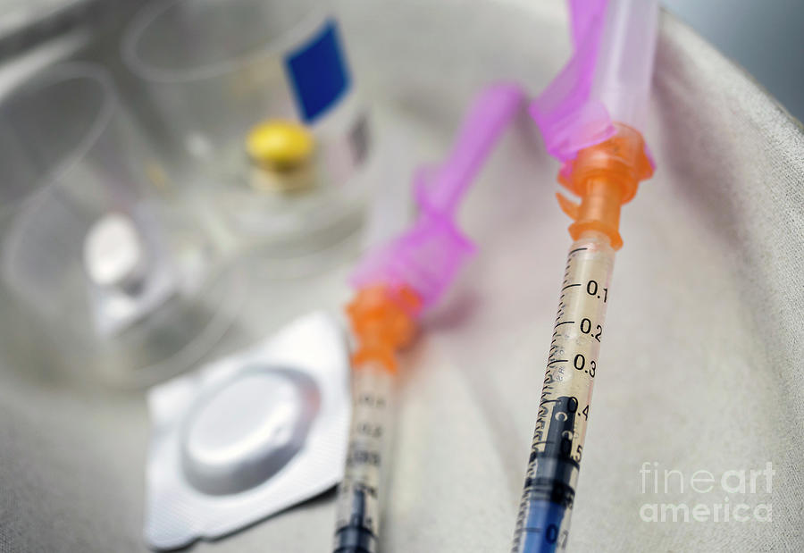Syringes Filled With Medication #1 by Digicomphoto / Science Photo Library
