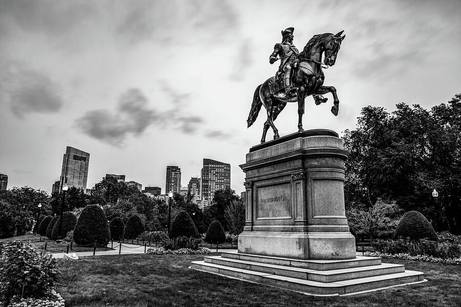Boston Skyline and George Washington Statue - Black and White by ...