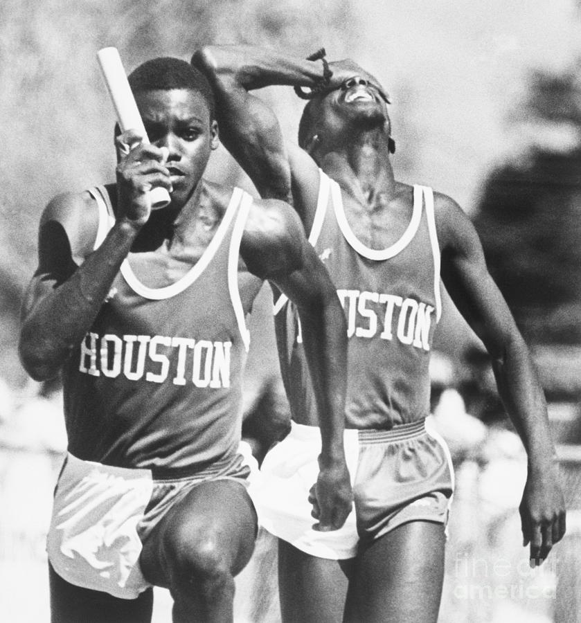 Carl Lewis Running Relay With Greg by Bettmann