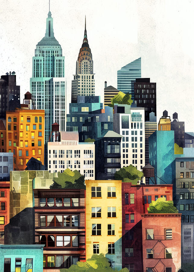 New York City Watercolor Digital Painting (2) by Justyna Jaszke