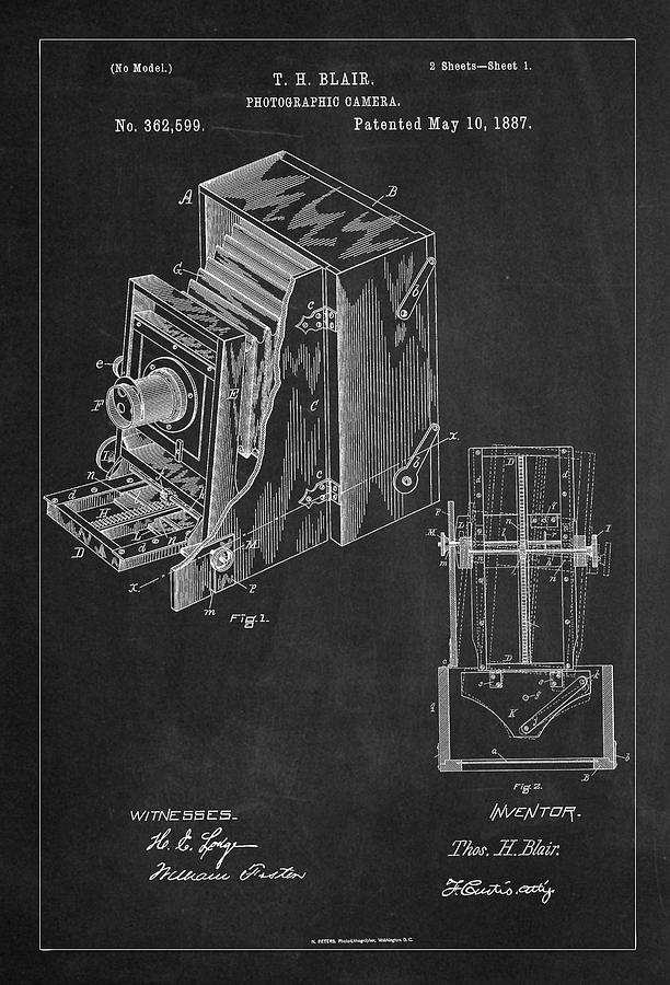Vintage Camera Patent Drawing From 1887 by Carlos Diaz