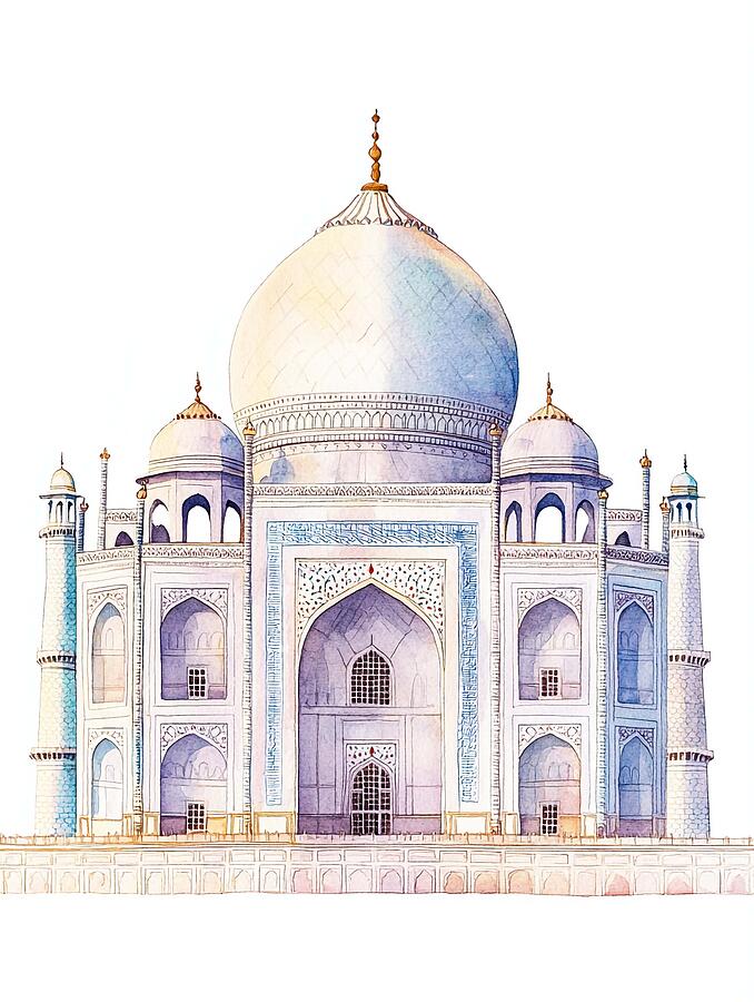 Architectural Watercolor Painting The Taj Mahal 1653 Mausoleum Agra ...
