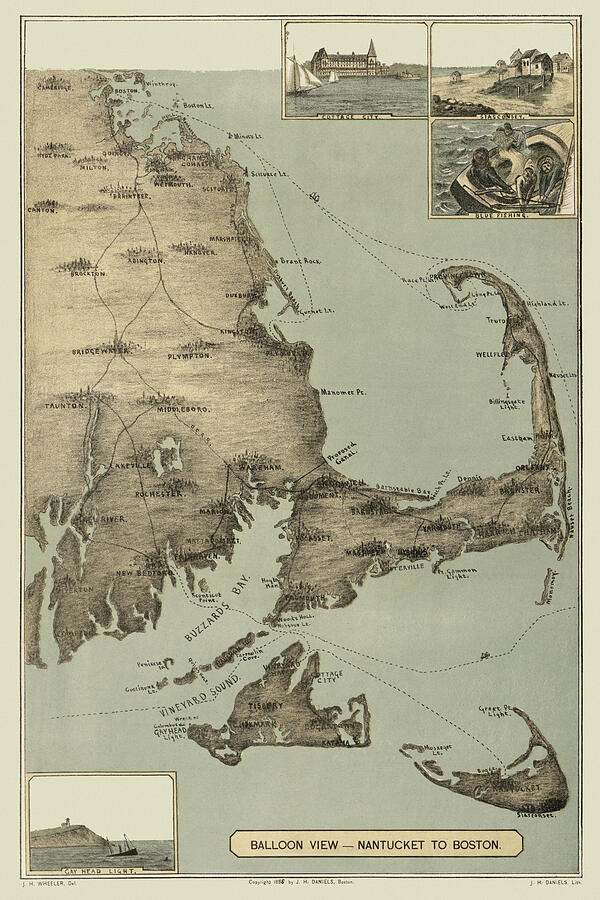 Balloon View Map of Nantucket to Boston by Dale Kincaid