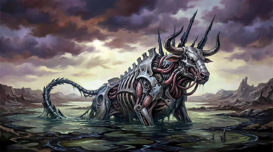 Biomechanical Bull Emerging From Swamp Digital Art by Titan Lore Co ...