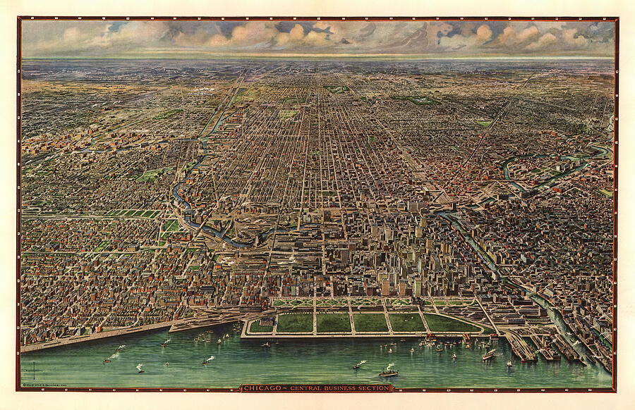 Bird's-Eye View Map of Downtown Chicago by Dale Kincaid