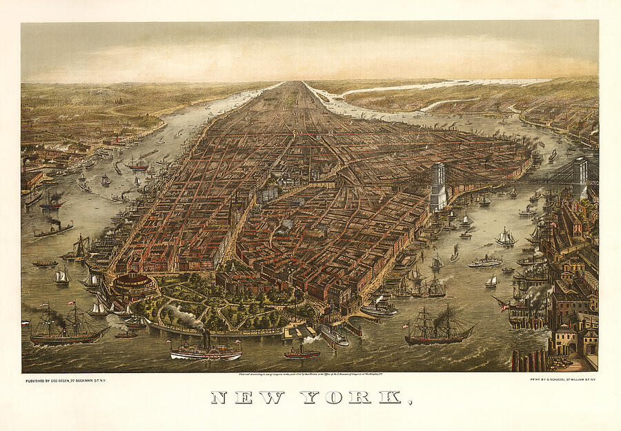 Bird's-Eye View Map of New York City - 1873 by Dale Kincaid