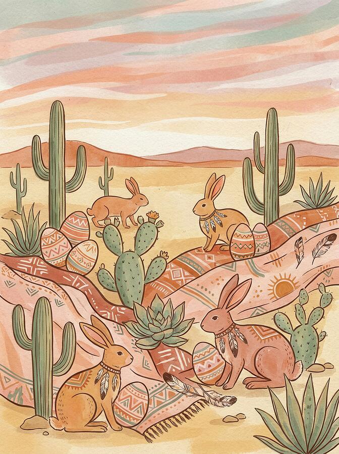 EASTER Desert Rabbits and Cacti Arizona Digital Art by Lenell Dufour ...