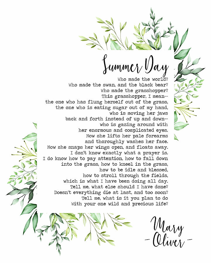 Mary Oliver Summer Day Poem Digital Art by The Typography Tipi - Metal ...