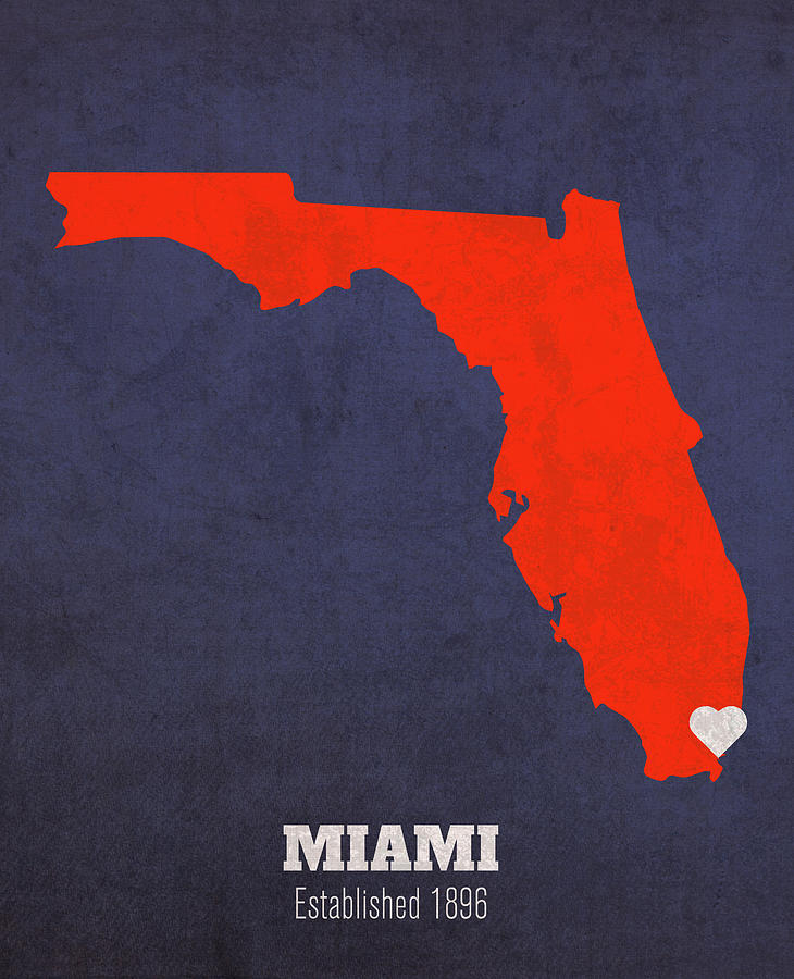 Miami Florida City Map Founded 1896 University of Florida Color Palette ...
