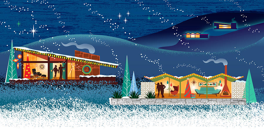 Modern Houses Christmas Scene by Diane Dempsey