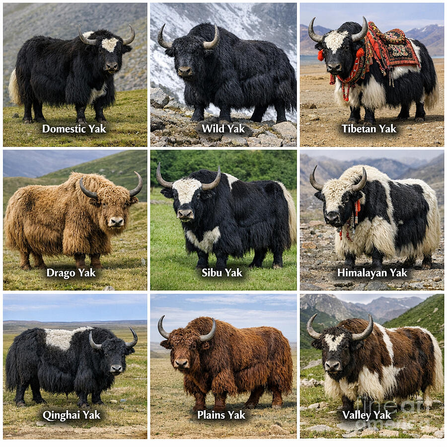 Portraits of Various Yak Breeds Digital Art by Sun D Studio - Metal Posters