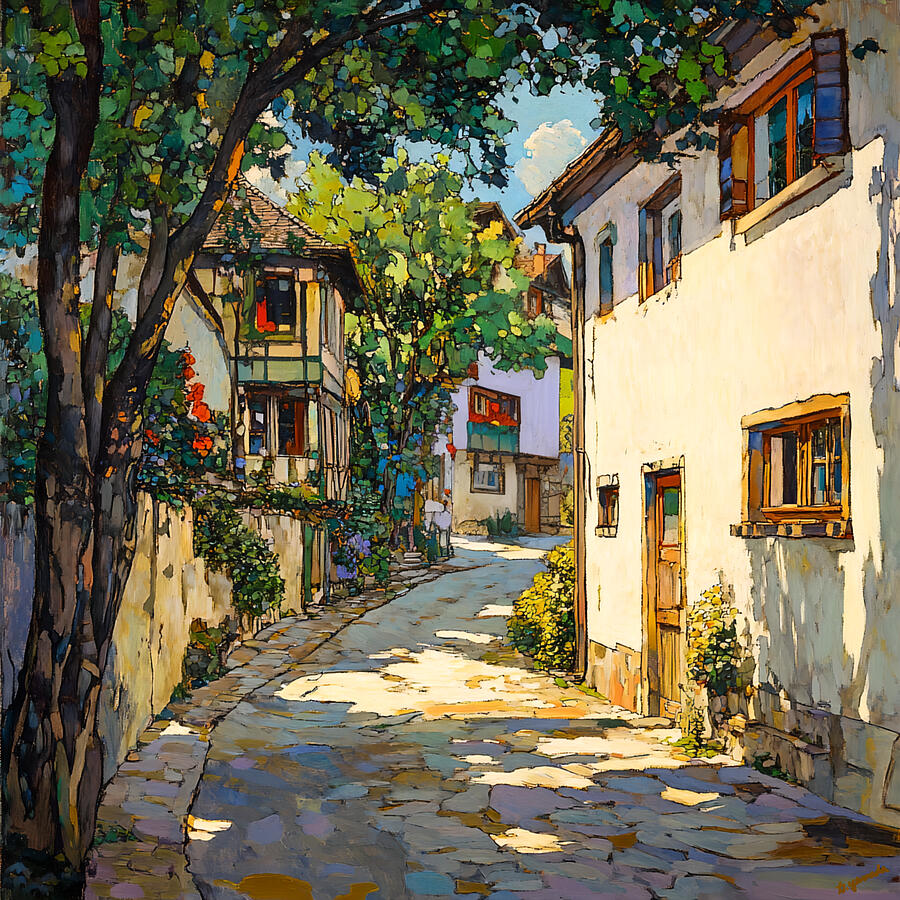 Sunlit Village Street by Kaoru Yamada