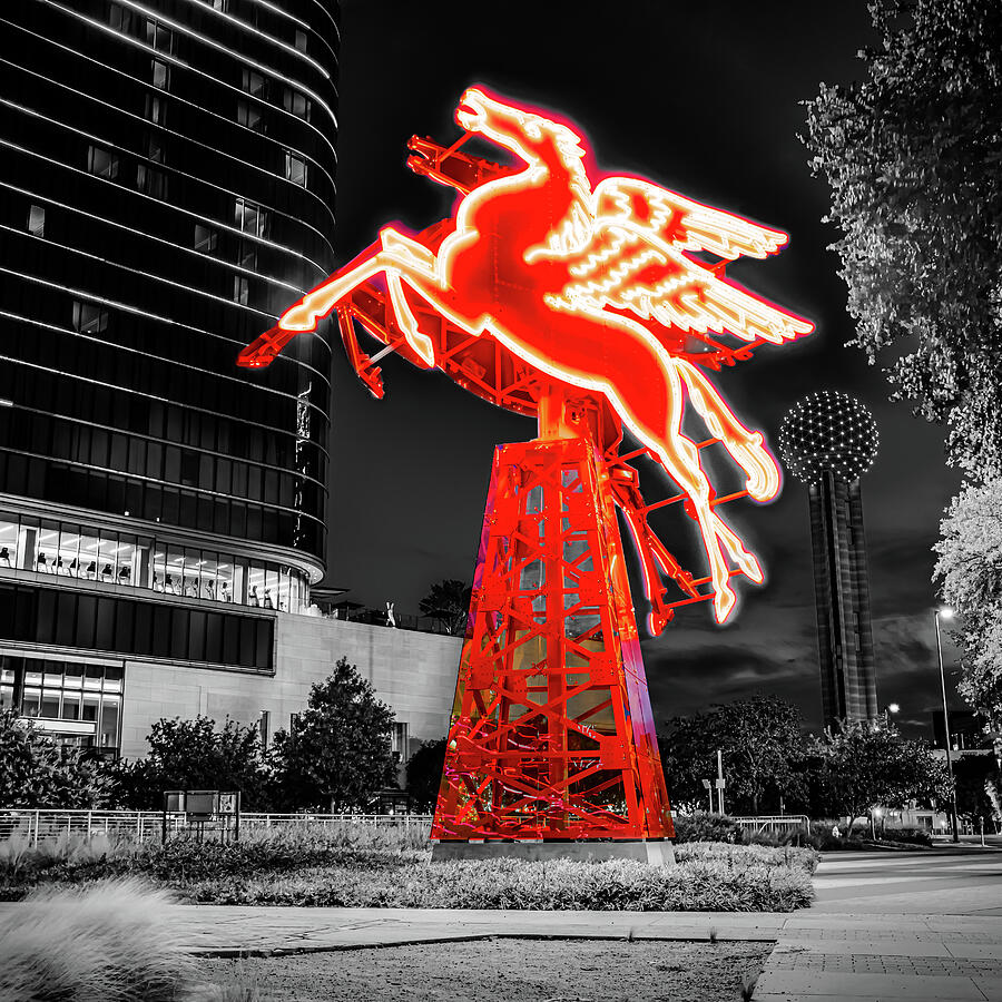 The Glowing Guardian Of Downtown Dallas - Red Pegasus Color Splash by ...