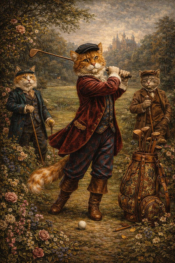 Victorian Cats Playing Golf Painting by Museum Of Exquisities - Metal ...