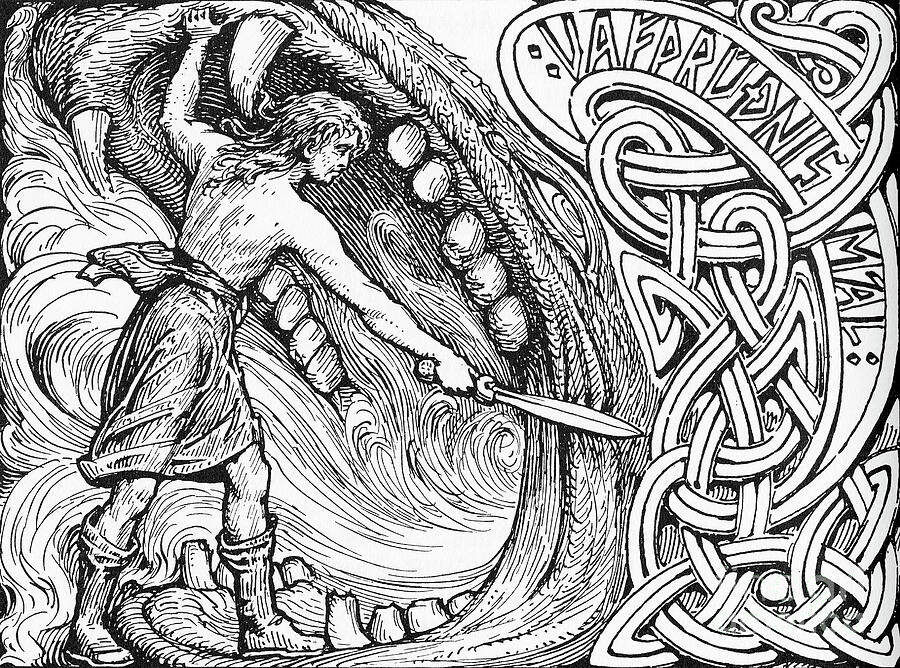 Vidarr slaying Wolf Fenrir, Norse Mythology by Science Source