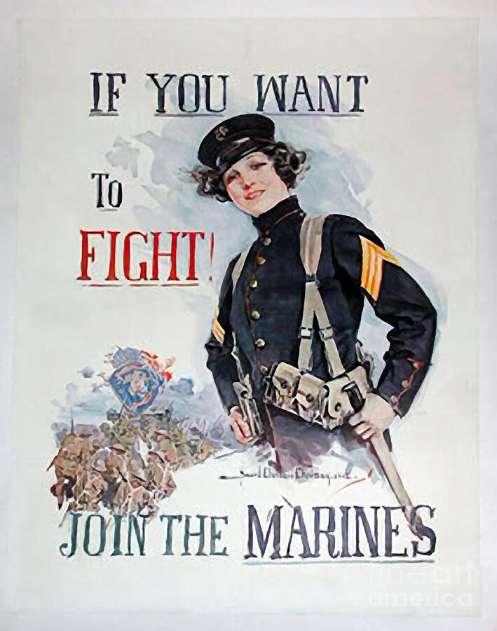 Vintage Marine Corps Recruitment Poster Featuring Female Soldier by ...