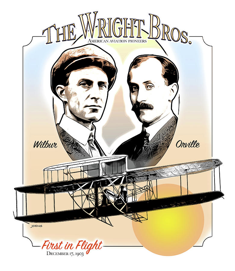 Wright Brothers Drawing by Greg Joens - Metal Posters